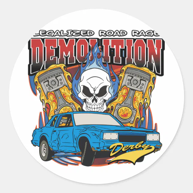 Demolition Derby Classic Round Sticker | Zazzle