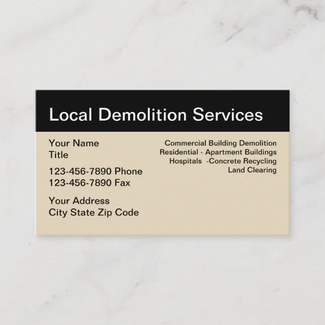 Demolition Services Simple Design Business Card | Zazzle