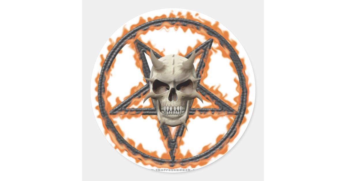 Demon Skull & Burning Pentagram Classic Round Sticker | Zazzle