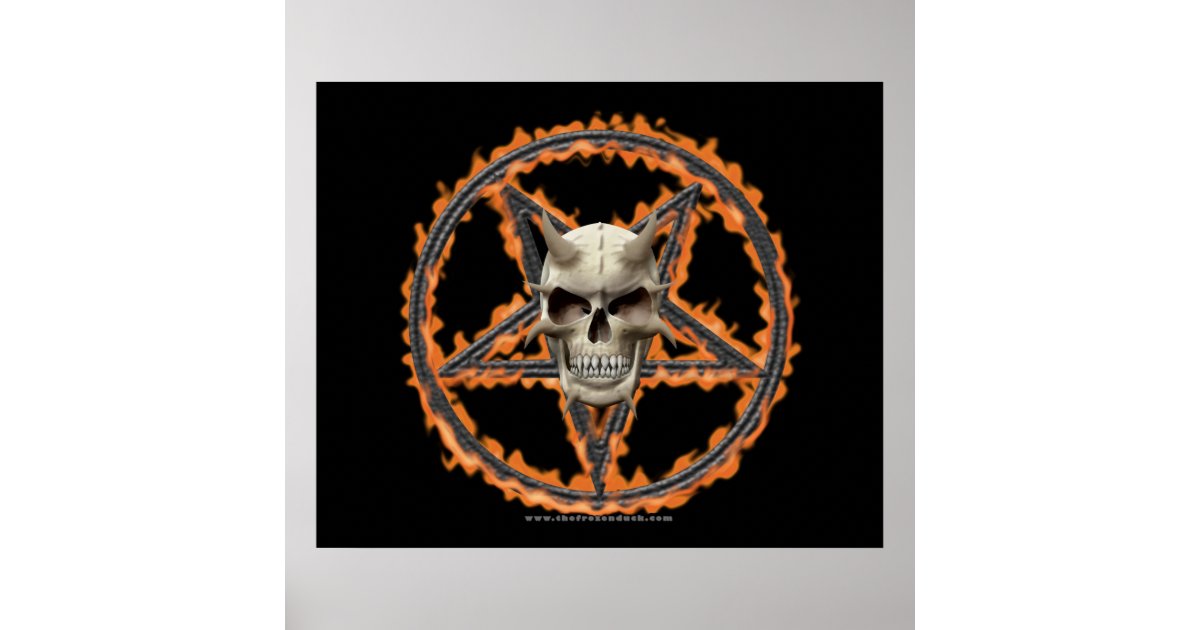 Demon Skull & Burning Pentagram Poster | Zazzle