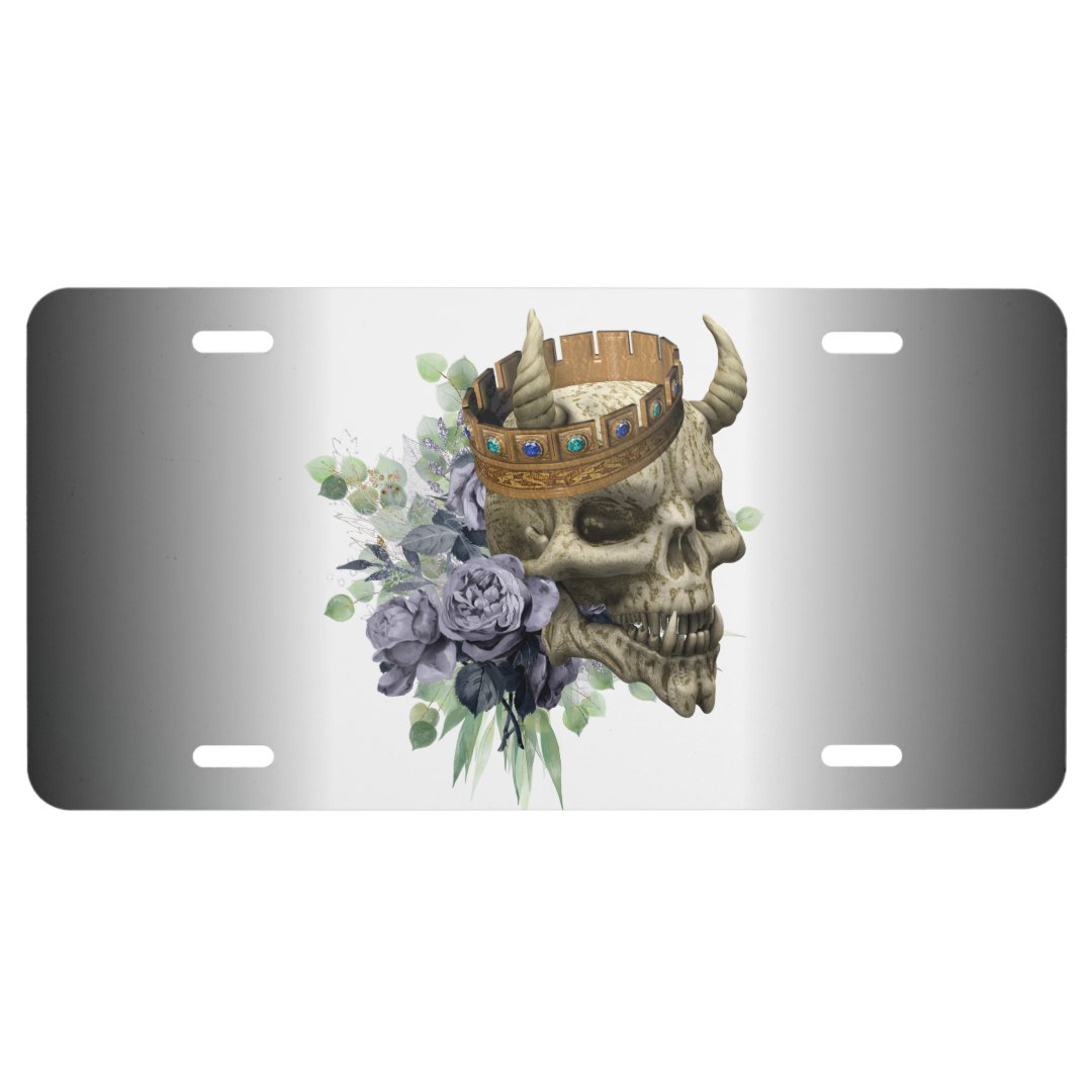 Demon Skull with Crown and Flowers License Plate | Zazzle