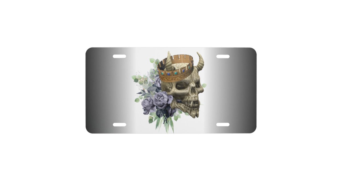 Demon Skull with Crown and Flowers License Plate | Zazzle