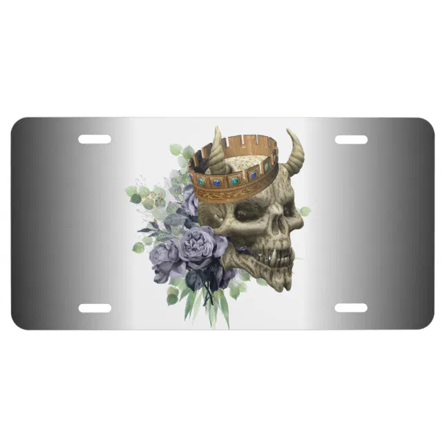 Demon Skull with Crown and Flowers License Plate | Zazzle