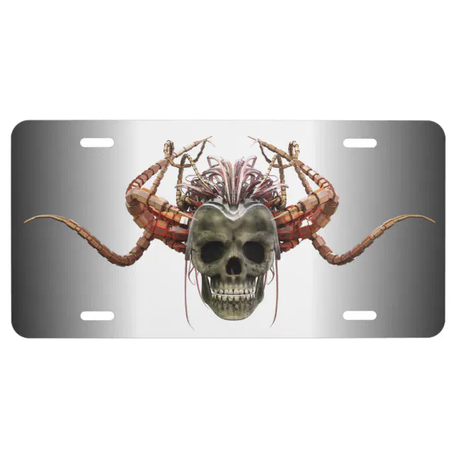 Demon Skull with Helmet Gothic License Plate | Zazzle