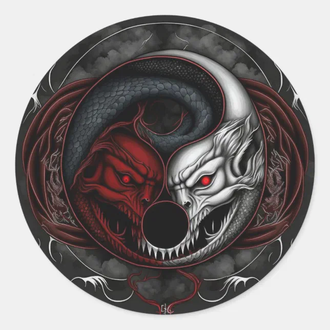 Demon Wolf Yin Yang Graphic Classic Round Sticker | Zazzle