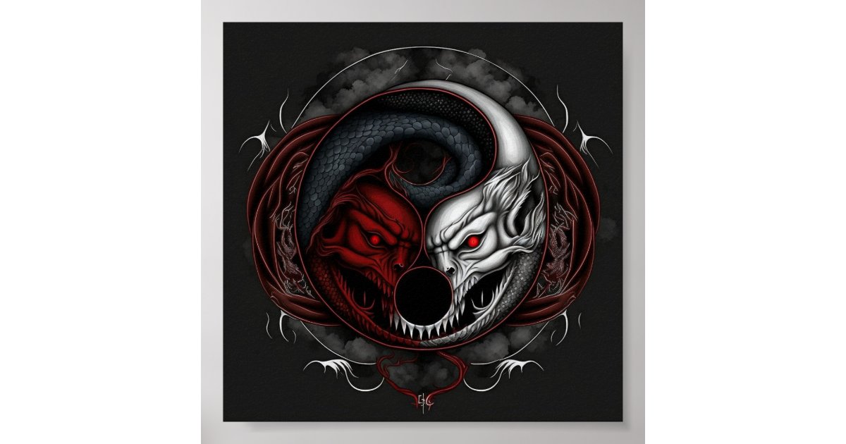 Demon Wolf Yin Yang Graphic Poster | Zazzle