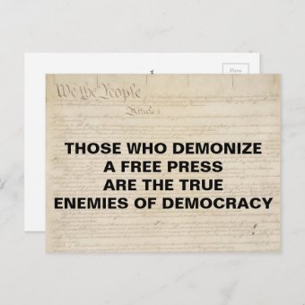 Demonize Press Enemy of Democracy First Amendment Postcard | Zazzle