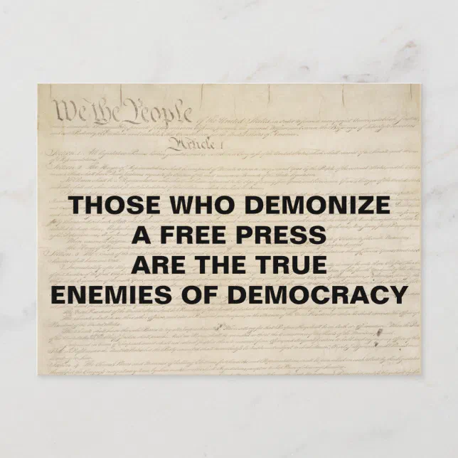 Demonize Press Enemy of Democracy First Amendment Postcard | Zazzle