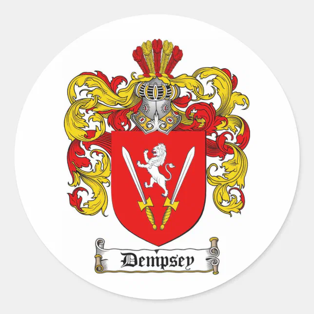 DEMPSEY FAMILY CREST - DEMPSEY COAT OF ARMS CLASSIC ROUND STICKER | Zazzle