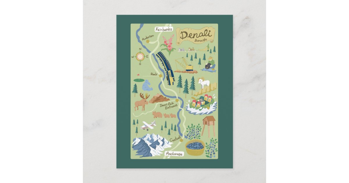 Denali Borough Map Postcard | Zazzle
