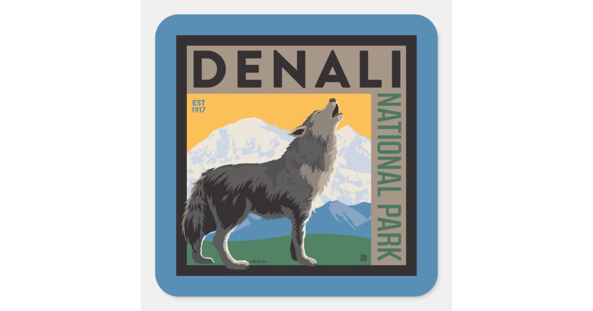 Denali National Park | Howling Wolf Square Sticker | Zazzle