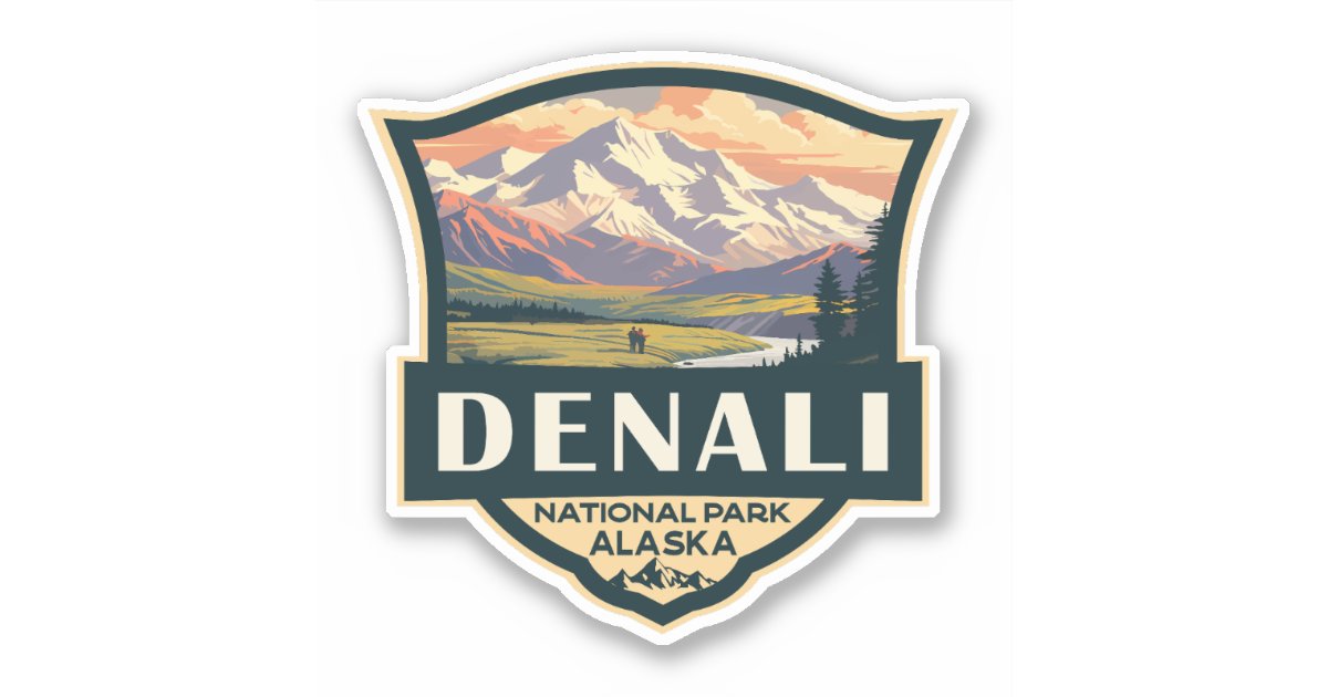 Denali National Park Illustration Travel Vintage Sticker | Zazzle