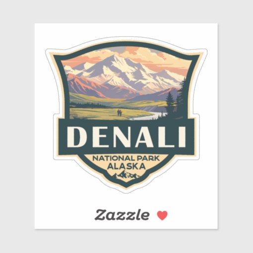 Denali National Park Illustration Travel Vintage Sticker | Zazzle