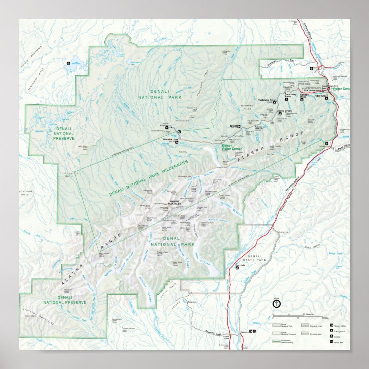 Denali National Park Map Poster | Zazzle