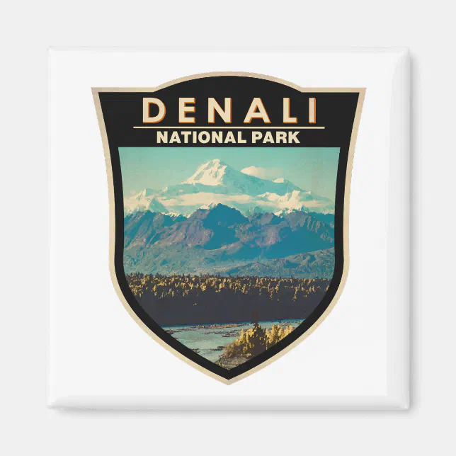Denali National Park Watercolor Badge Magnet | Zazzle