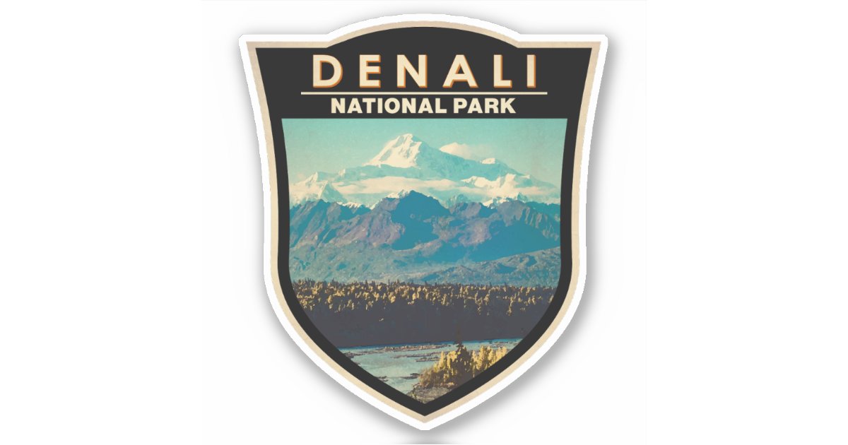 Denali National Park Watercolor Badge Sticker | Zazzle