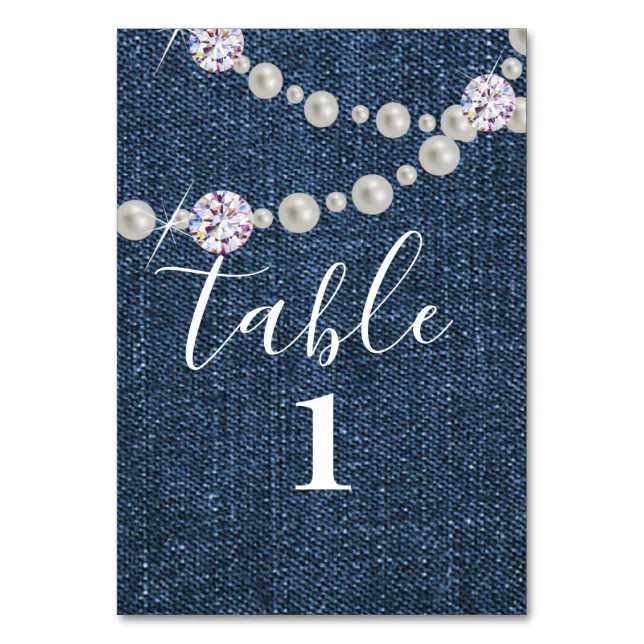 denim and diamond, table card | Zazzle