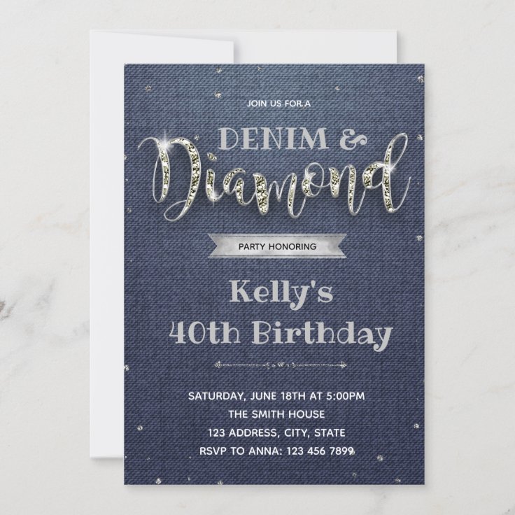 Denim and diamond theme party invitation | Zazzle