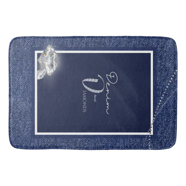 Denim and diamonds bath mat | Zazzle