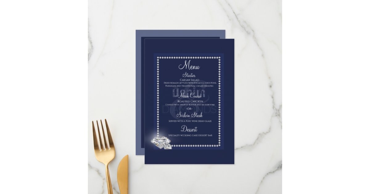 Denim and diamonds blue menu | Zazzle