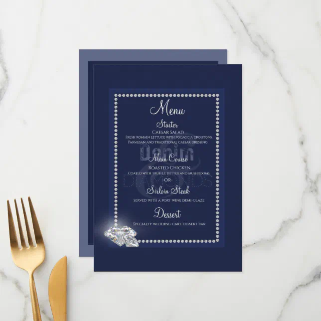 Denim and diamonds blue menu | Zazzle