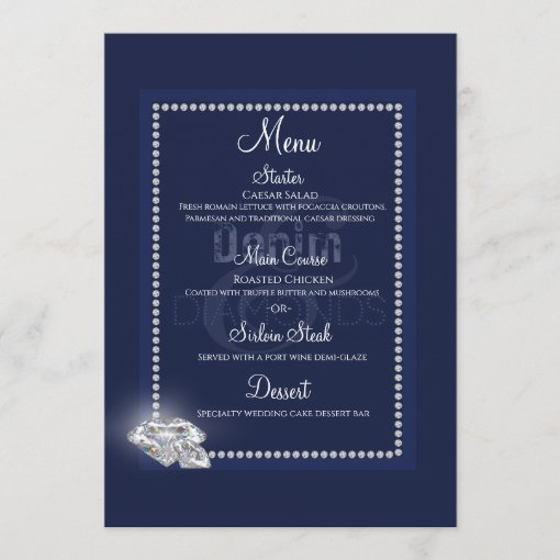 Denim and diamonds blue menu | Zazzle