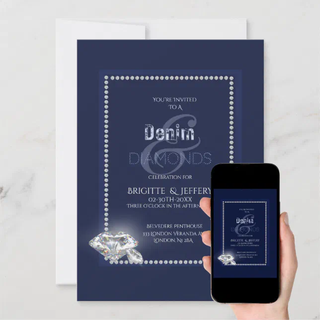 Denim and diamonds invitation | Zazzle