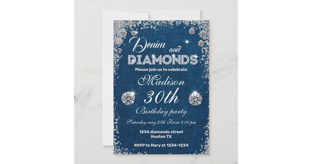 Denim and Diamonds invitation Chic Birthday Party | Zazzle