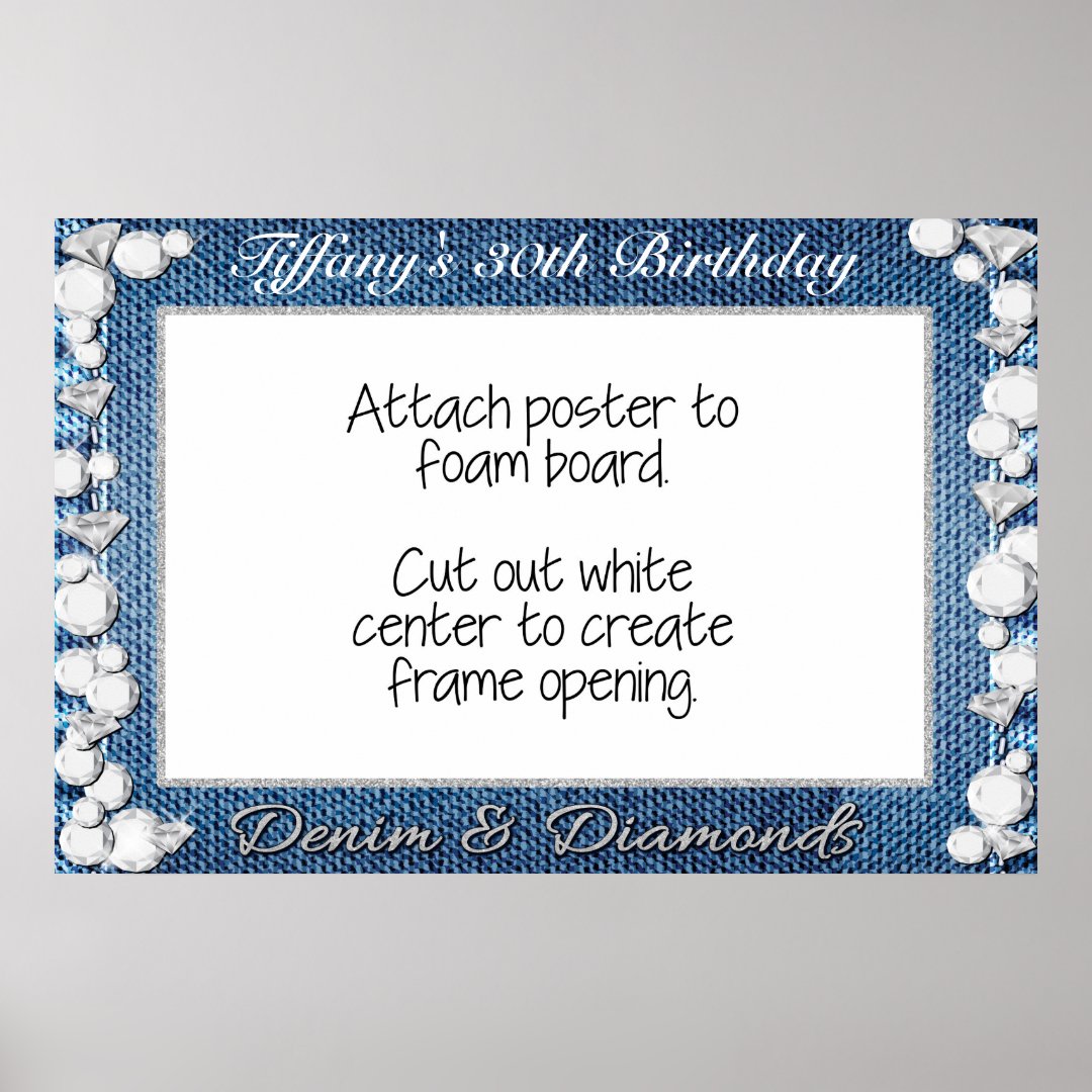 Denim and Diamonds Photo Booth Frame Prop Poster | Zazzle