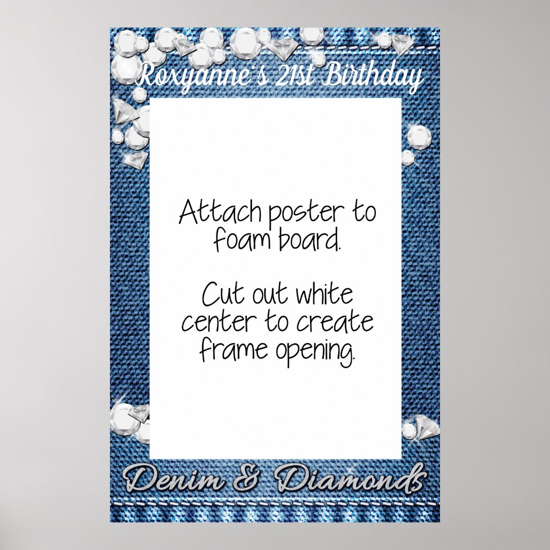 Denim and Diamonds Photo Booth Frame Prop Poster | Zazzle