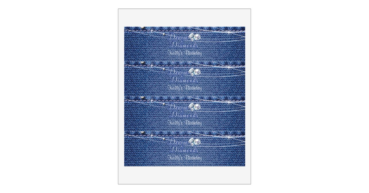 Denim and Diamonds Water Bottle Label | Zazzle