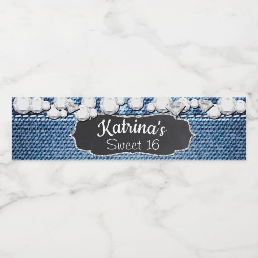 Denim and Diamonds Water Bottle Labels | Zazzle
