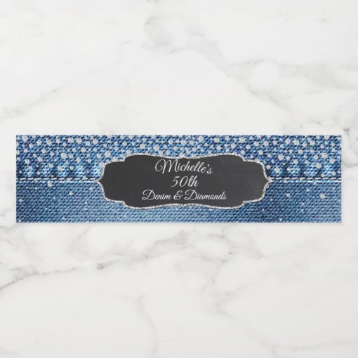 Denim and Diamonds Water Bottle Labels | Zazzle