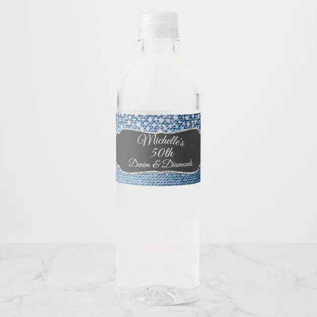 Denim and Diamonds Water Bottle Labels | Zazzle