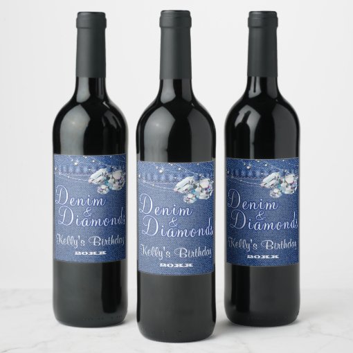 Denim and Diamonds Wine Label | Zazzle
