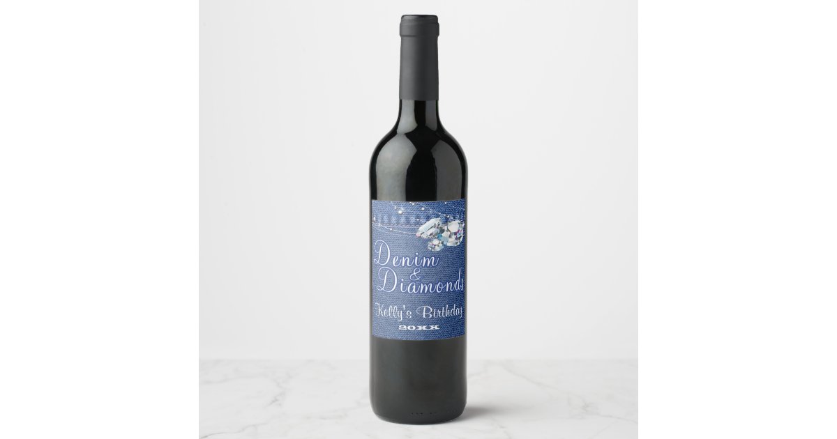 Denim and Diamonds Wine Label | Zazzle