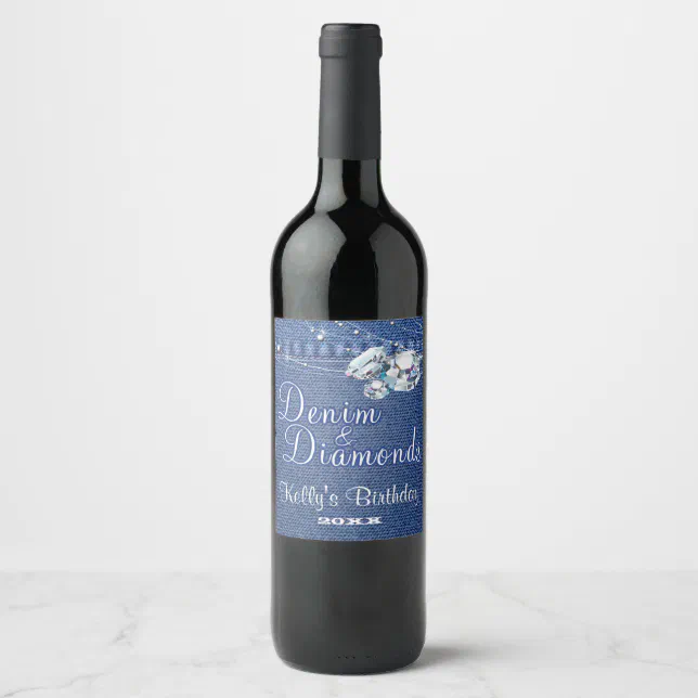 Denim and Diamonds Wine Label | Zazzle