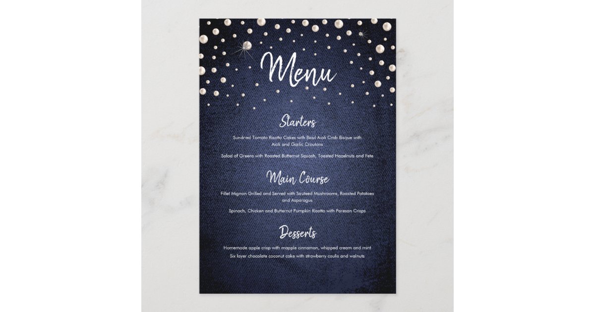 Denim and Pearls Menu | Zazzle