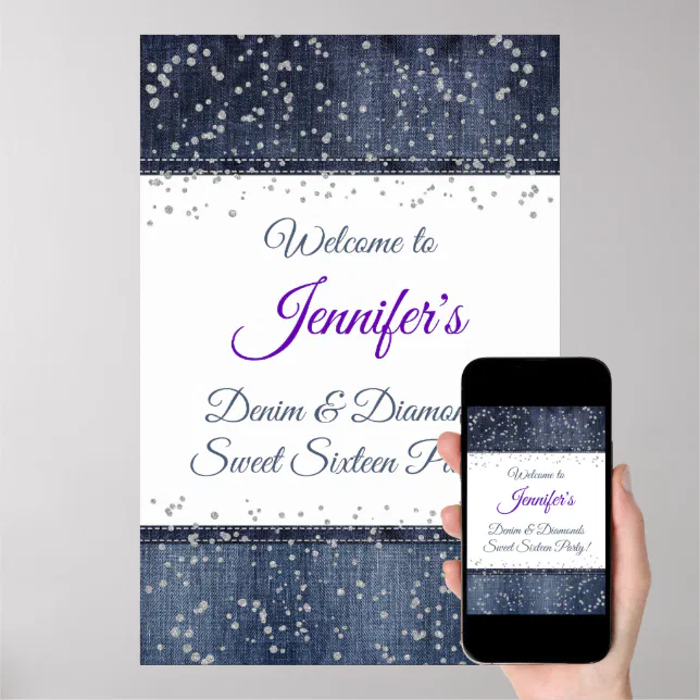 Denim and Silver Confetti Welcome Sign | Zazzle