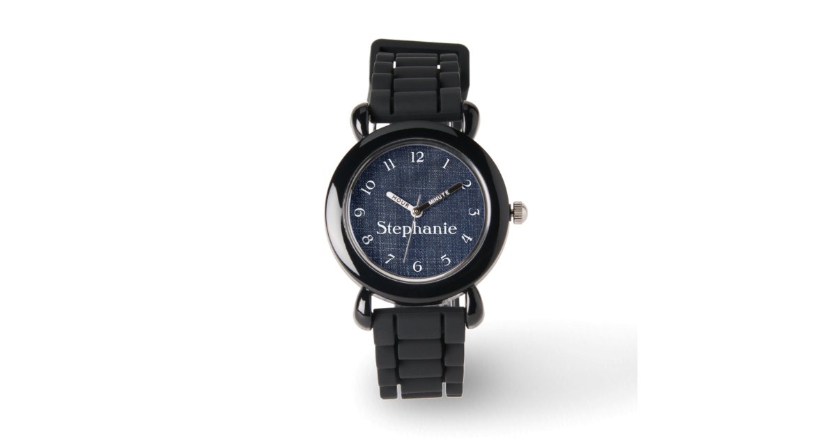 Denim and Silver Personalized Watch | Zazzle