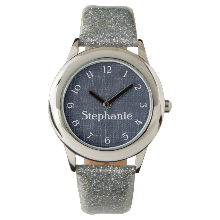 Denim and Silver Personalized Watch | Zazzle