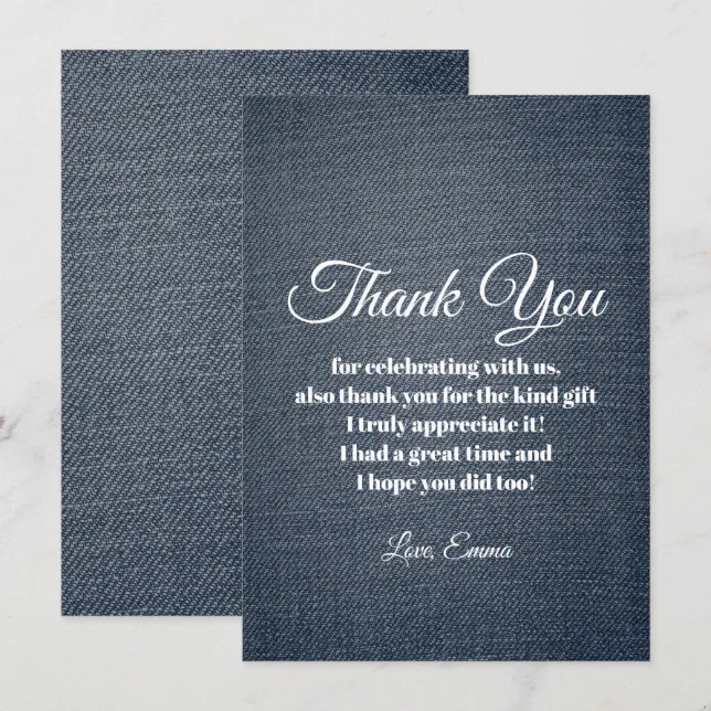 denim, blue jeans, cowboy, western thank you card | Zazzle