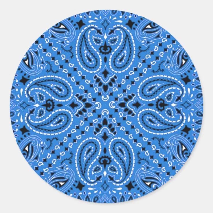 Denim Blue Paisley Western Bandana Scarf Print Classic Round Sticker ...