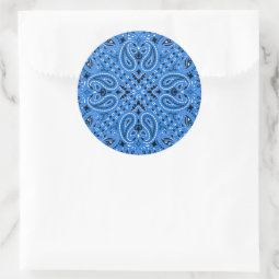 Denim Blue Paisley Western Bandana Scarf Print Classic Round Sticker ...