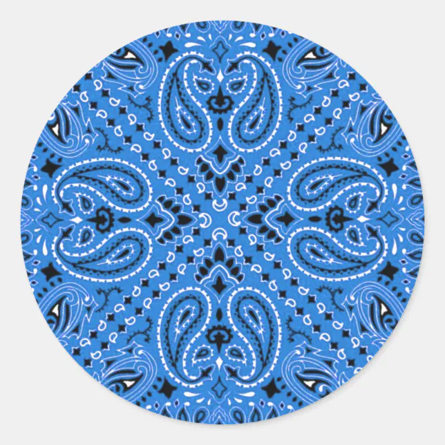 Denim Blue Paisley Western Bandana Scarf Print Classic Round Sticker ...