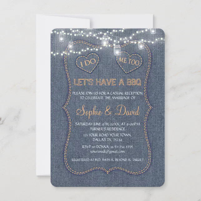 Denim Blue String Lights I DO BBQ Invitation | Zazzle