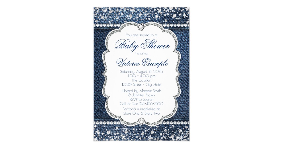 Denim Diamond Baby Shower Invitations | Zazzle.com