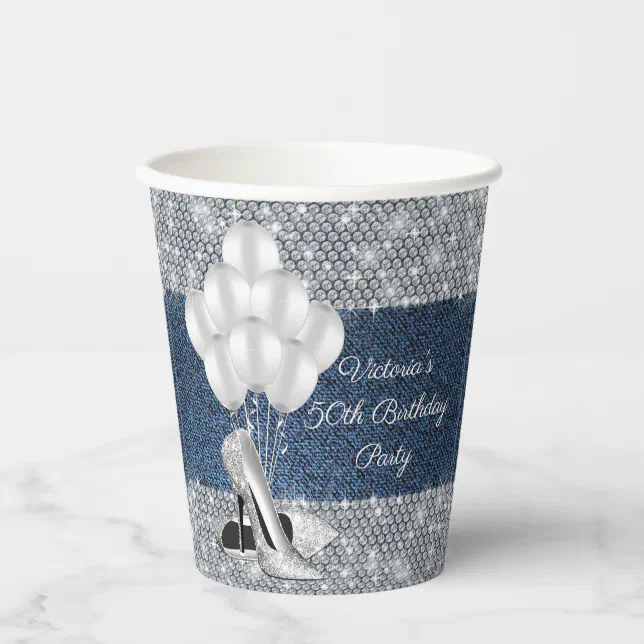 Denim Diamond Birthday Party Paper Cups | Zazzle