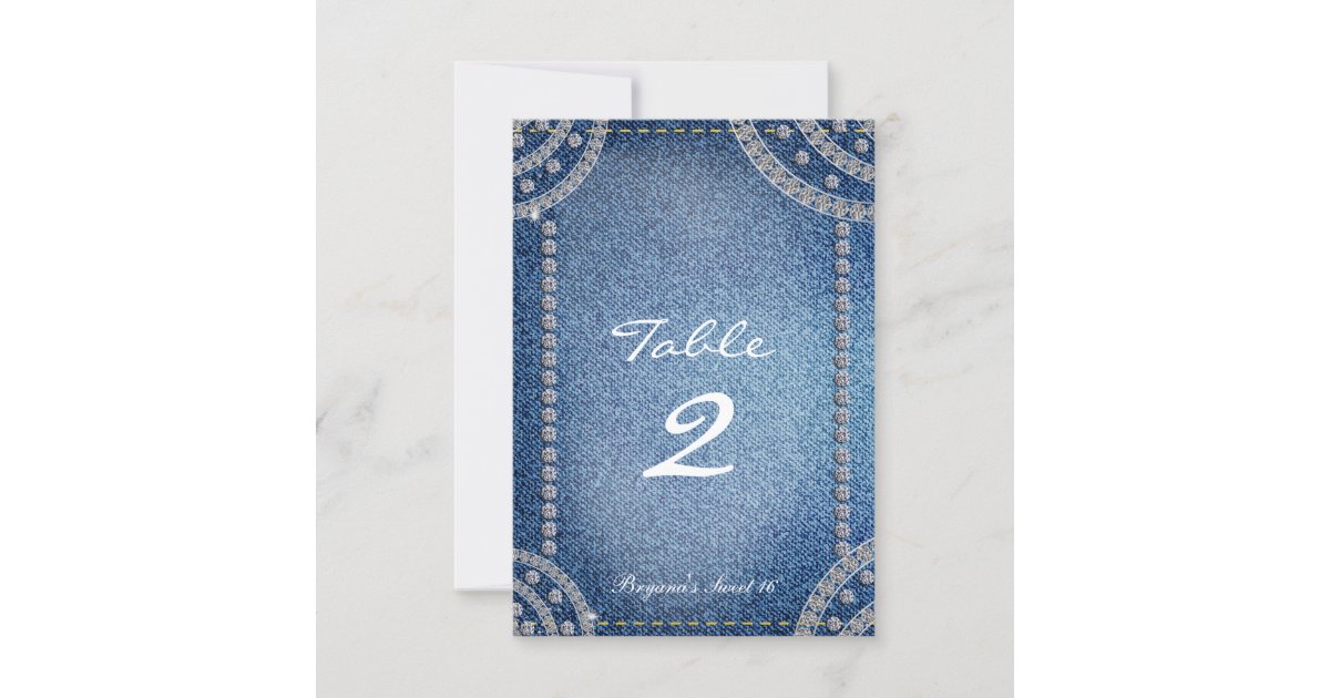 Denim & Diamonds Birthday Party Table Number Card | Zazzle