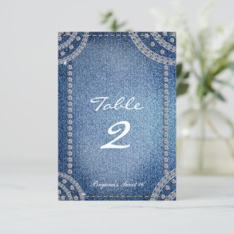 Denim & Diamonds Birthday Party Table Number Card | Zazzle